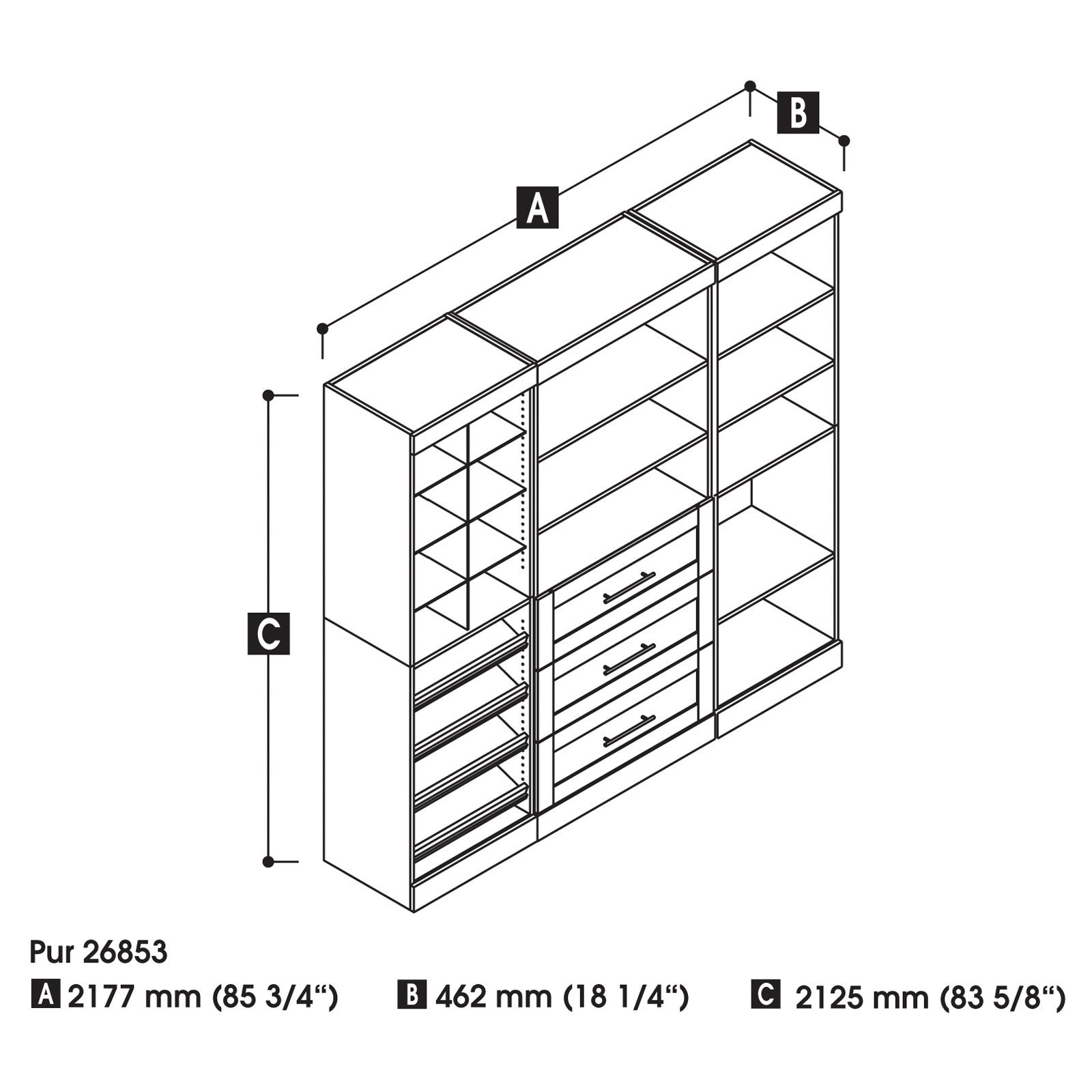 Bestar Closet Organizer System 86-inch for Walk-In Closets, Bedroom, Entryway, Pur Collection, Modern, White