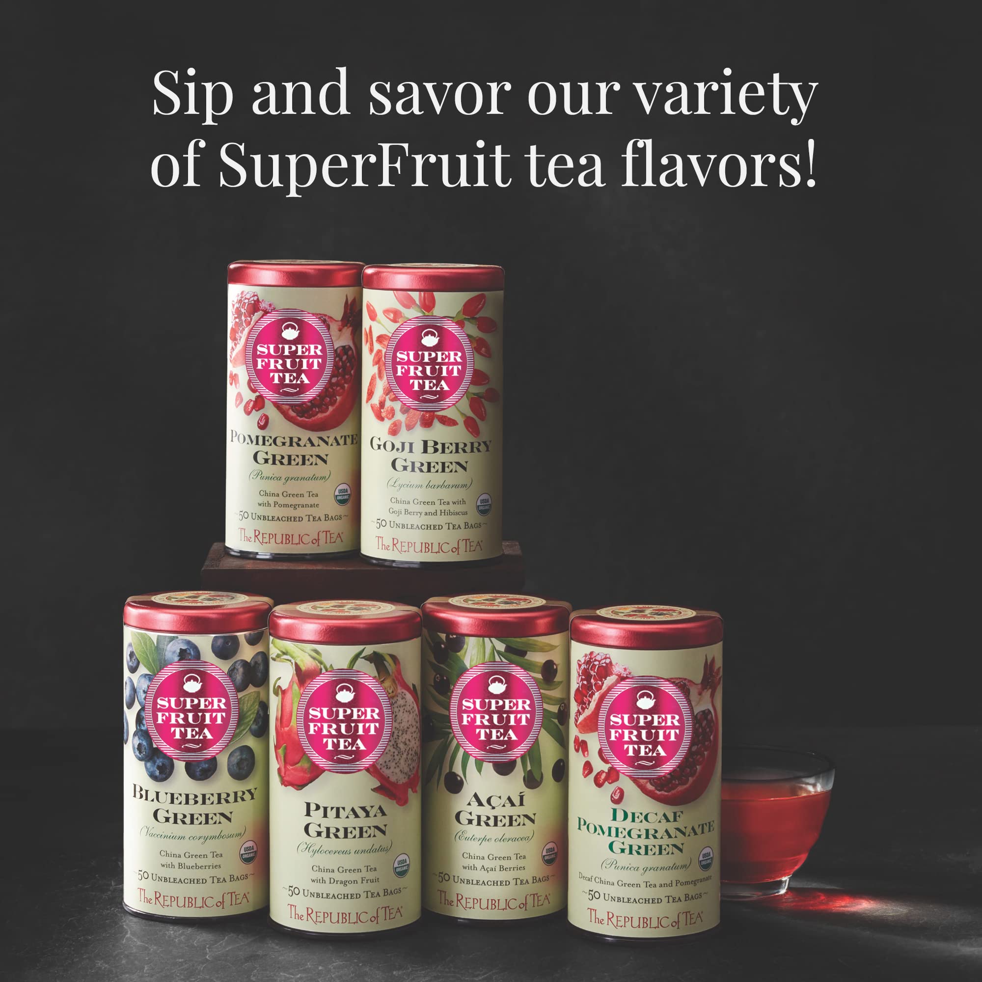 The Republic of Tea Acai Berry Green Tea - Caffeinated Superfruit - Natural Healthy Herbal Tea - Antioxidant, Gluten-Free - 50 Tea Bags