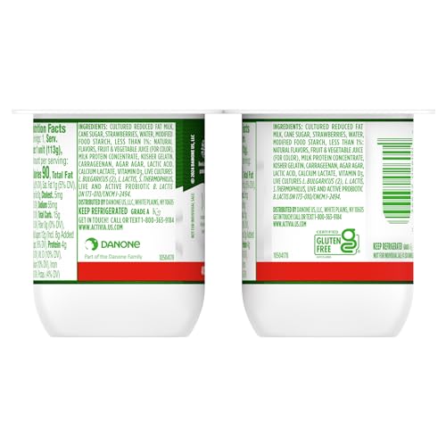 ACTIVIA Probiotic Low fat Yogurt, Strawberry, Non-GMO Project Verified, Multi Pack, 4 Oz, 4 Count