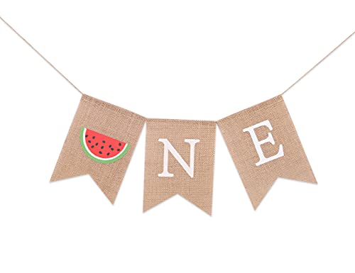 Melon First Birthday Decoration - Watermelon Burlap Highchair Banner - Summer Baby's First Birthday Sign (watermelon+NE)