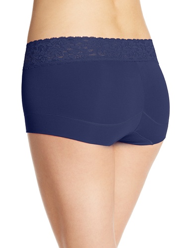 Maidenform Women's Dream Cotton with Lace Boyshort, Navy, 8