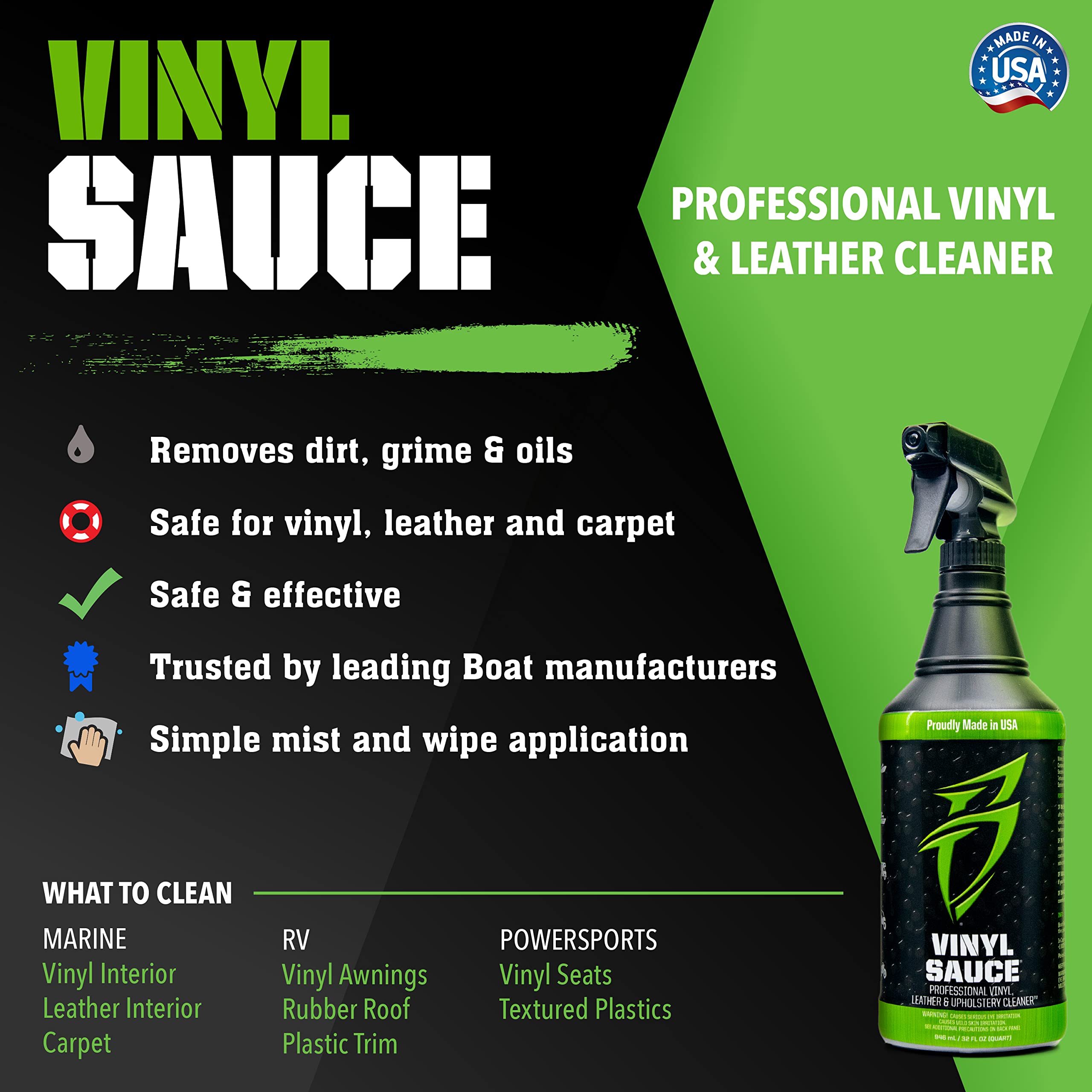 Boat Bling VS-0032 Vinyl Sauce Premium Vinyl and Leather Cleaner, 32 Oz., for Boats, RVs, Powersport Vehicles and More