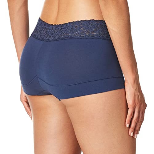 Maidenform Women's Dream Cotton with Lace Boyshort, Navy, 8