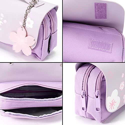 Pteanecay Girls Pencil Case Bag,Kids Makeup Purse Bag Portable Large Capacity with Double Zippers Multifunction Pen Bag(Purple)