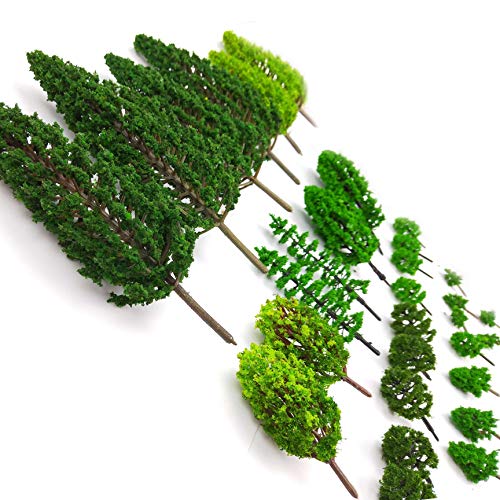 MOMOONNON 36 Pieces Model Trees 1.36-6 inch Mixed Model Tree Train Scenery Architecture Trees Fake Trees for DIY Crafts, Building Model, Scenery Landscape Natural Green