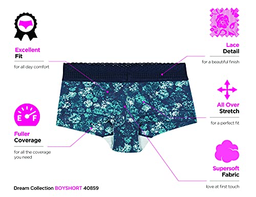 Maidenform Women's Dream Cotton with Lace Boyshort, Navy, 8