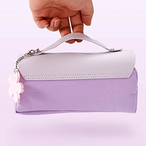 Pteanecay Girls Pencil Case Bag,Kids Makeup Purse Bag Portable Large Capacity with Double Zippers Multifunction Pen Bag(Purple)