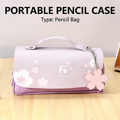 Pteanecay Girls Pencil Case Bag,Kids Makeup Purse Bag Portable Large Capacity with Double Zippers Multifunction Pen Bag(Purple)