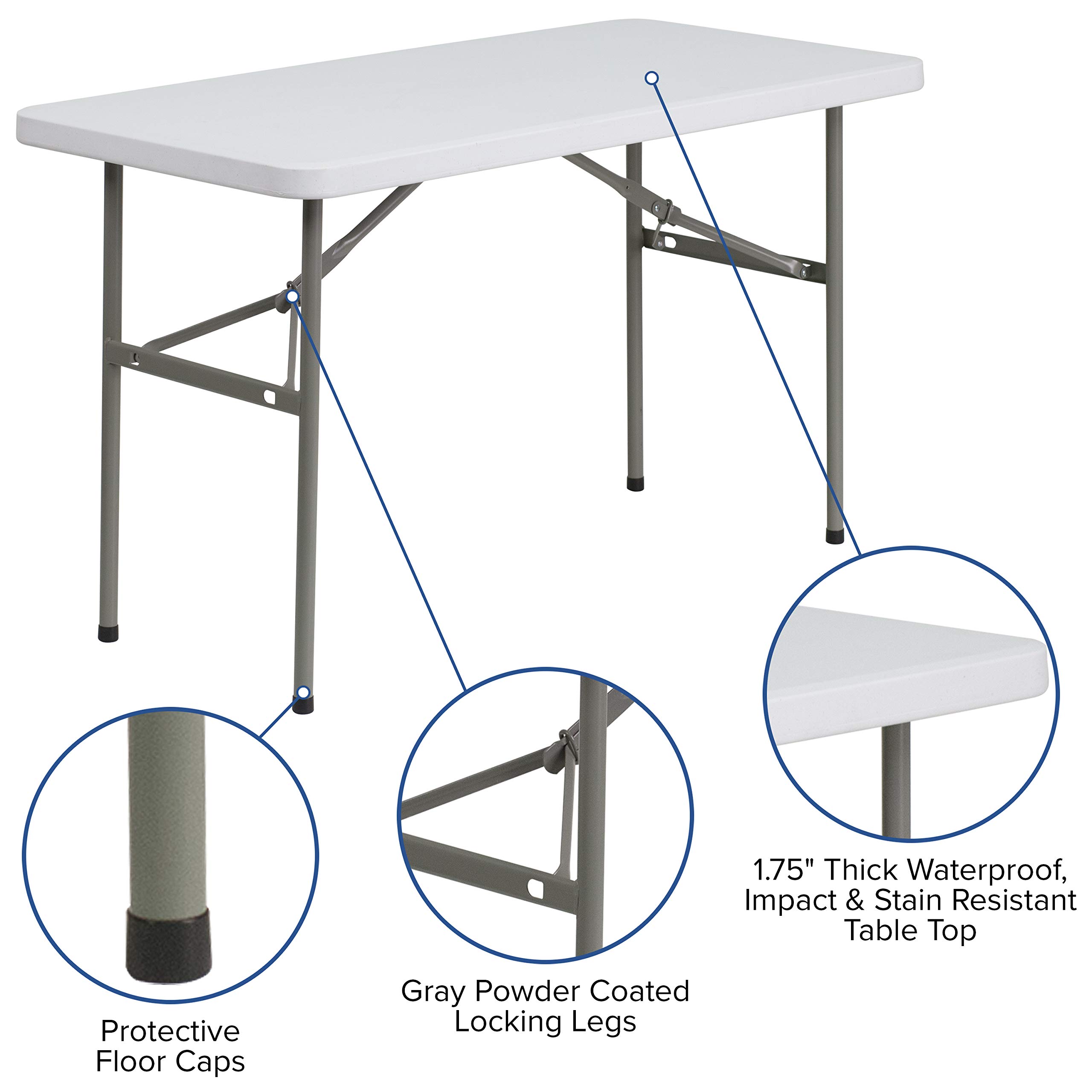 Flash Furniture Elon 4' Rectangular All-Occasion Plastic Folding Event Table, Foldable Portable Banquet Table for Indoor/Outdoor Events, White