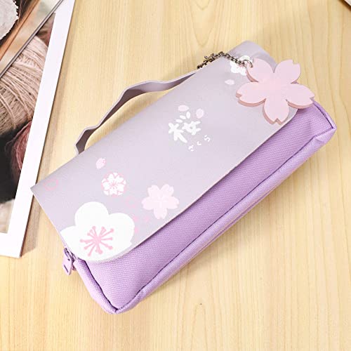 Pteanecay Girls Pencil Case Bag,Kids Makeup Purse Bag Portable Large Capacity with Double Zippers Multifunction Pen Bag(Purple)