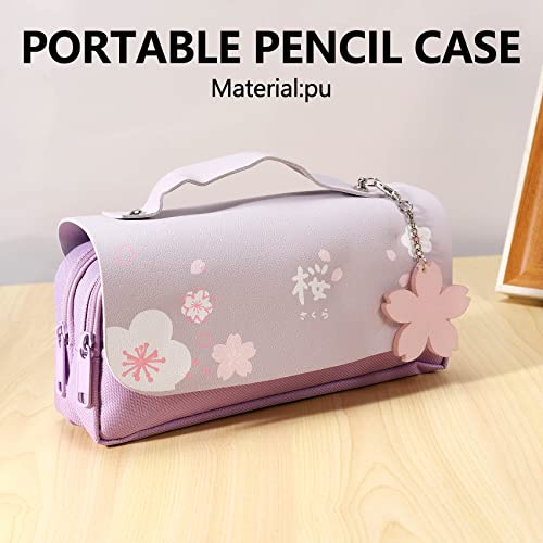 Pteanecay Girls Pencil Case Bag,Kids Makeup Purse Bag Portable Large Capacity with Double Zippers Multifunction Pen Bag(Purple)