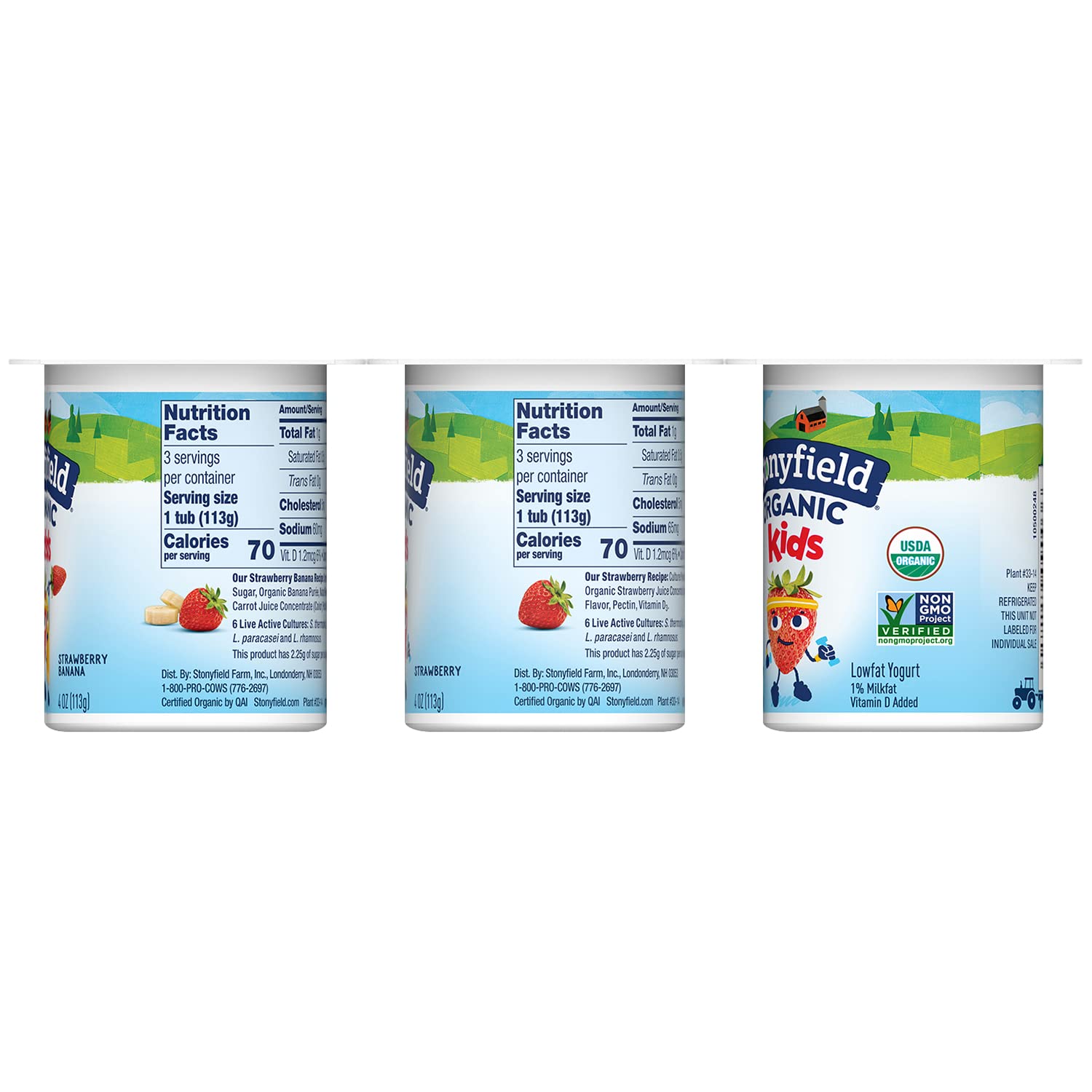 Stonyfield Organic Kids Strawberry & Strawberry Banana Lowfat Yogurt Cups Variety Pack, 4 oz. Each, 6 Ct