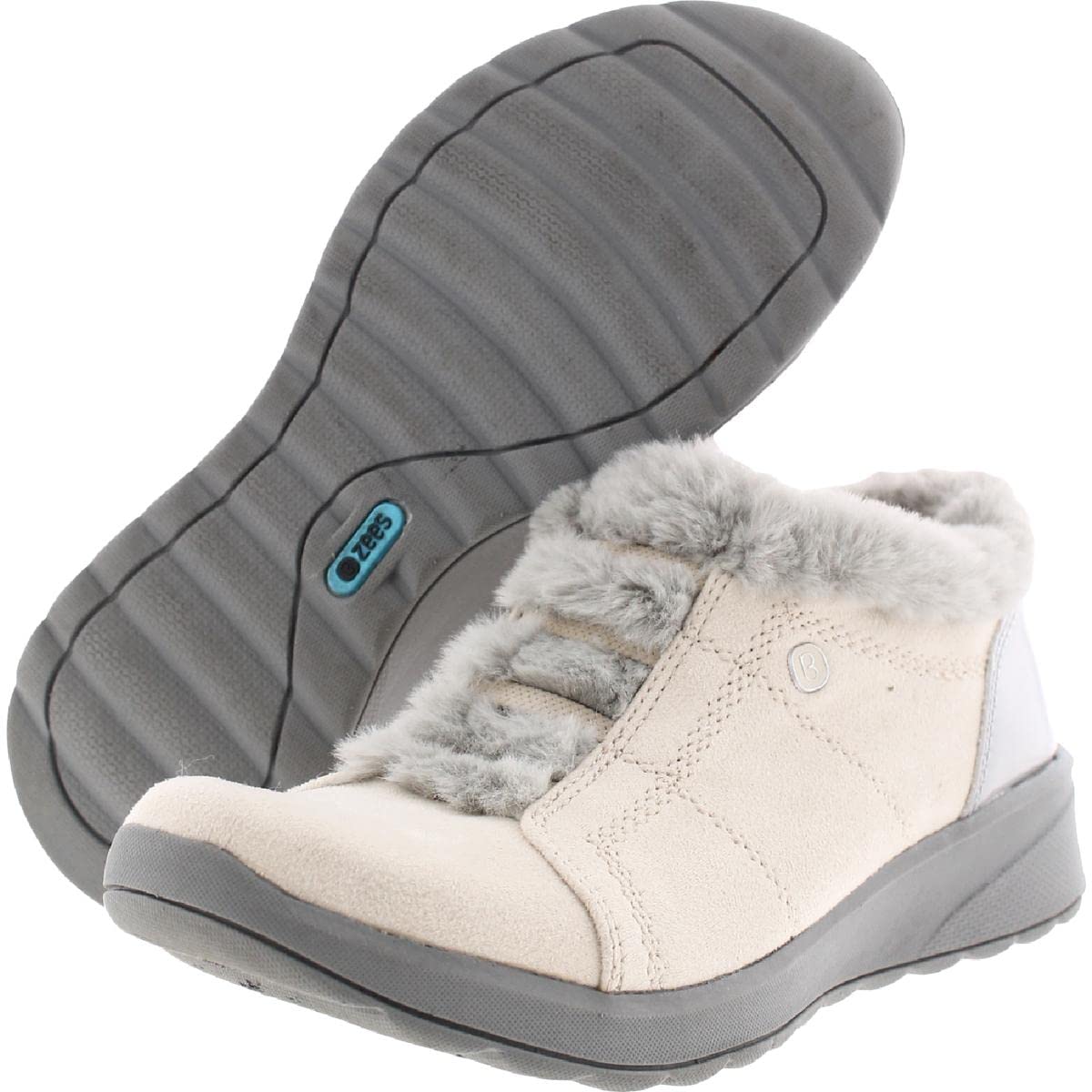 BZees Womens Golden Faux Suede Slip On Fashion Sneakers Gray 7.5 Medium (B,M)