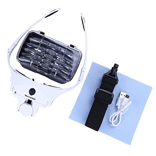 YOCTOSUN LED Head Magnifier, Rechargeable Hands Free Headband Magnifying Glasses with 2 Led, Professional Jeweler's Loupe Light Bracket and Headband are Interchangeable