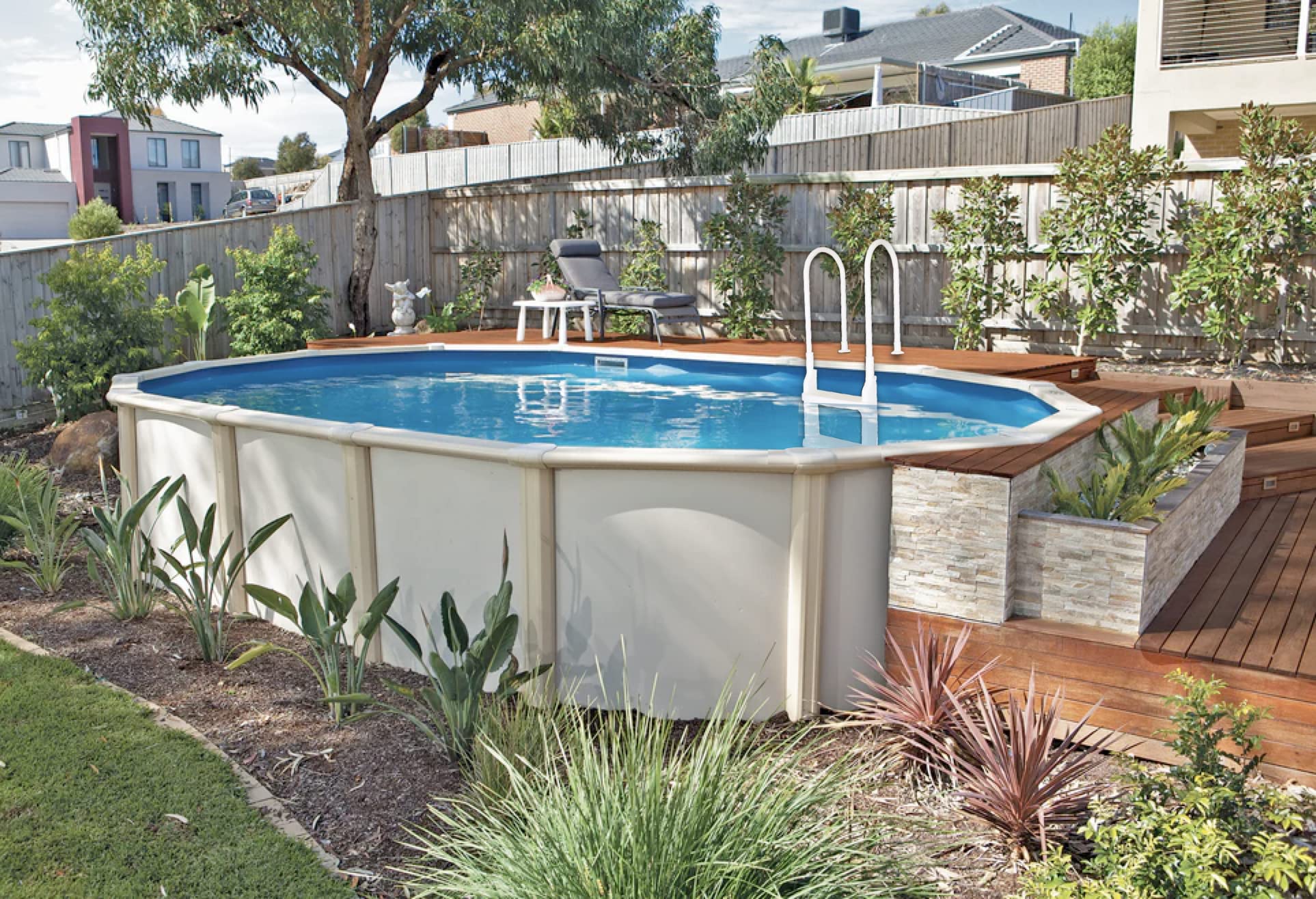 Main Access Easy Incline White Pool Deck Ladder for 48 to 54 Inch Above Ground Pools