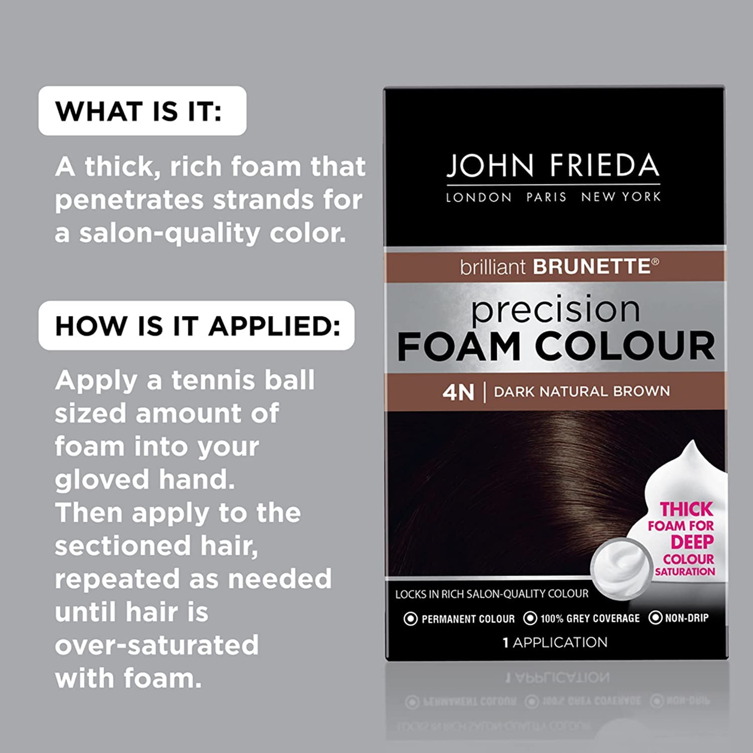 John Frieda Precision Foam Hair Colour, Dark Natural Brown 4N, 2 pk