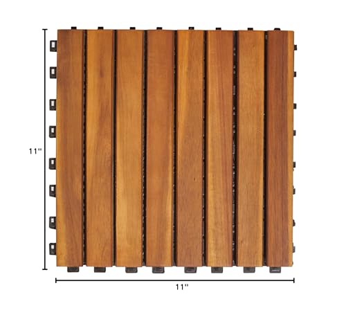 VIFAH V355 8-Slat Acacia Hardwood Interlocking Deck Tile