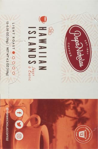 Papanicholas Coffee Single Serve Coffee Cups, Fits Keurig K Cup Brewers, Coffee Pods Hawaiian Islands Blend,12 Ounce