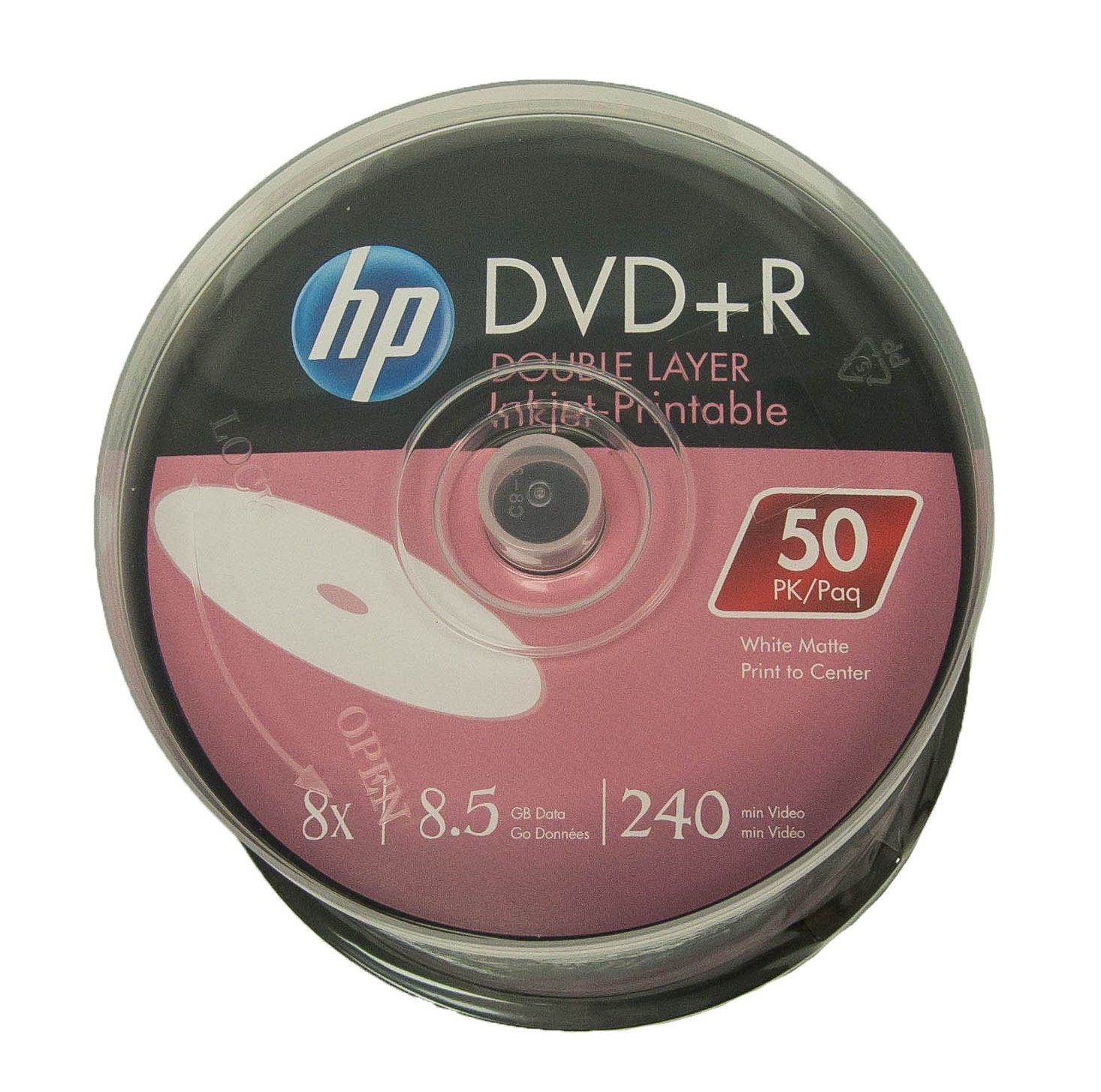 Hp DVD+R Dl Double Layer 8X 8.5Gb White Inkjet Printable 50 Pack in Spindle