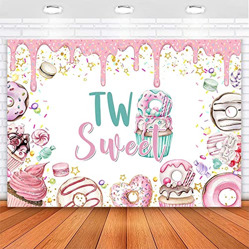 Avezano Two Sweet Themed Backdrop Pink Donut 2nd Birthday Party Decoration for Girls Colorful Candy Cake Donut 2nd Birthday Party Banner Decorations Cake Dessert Table Decorations (7x5ft)