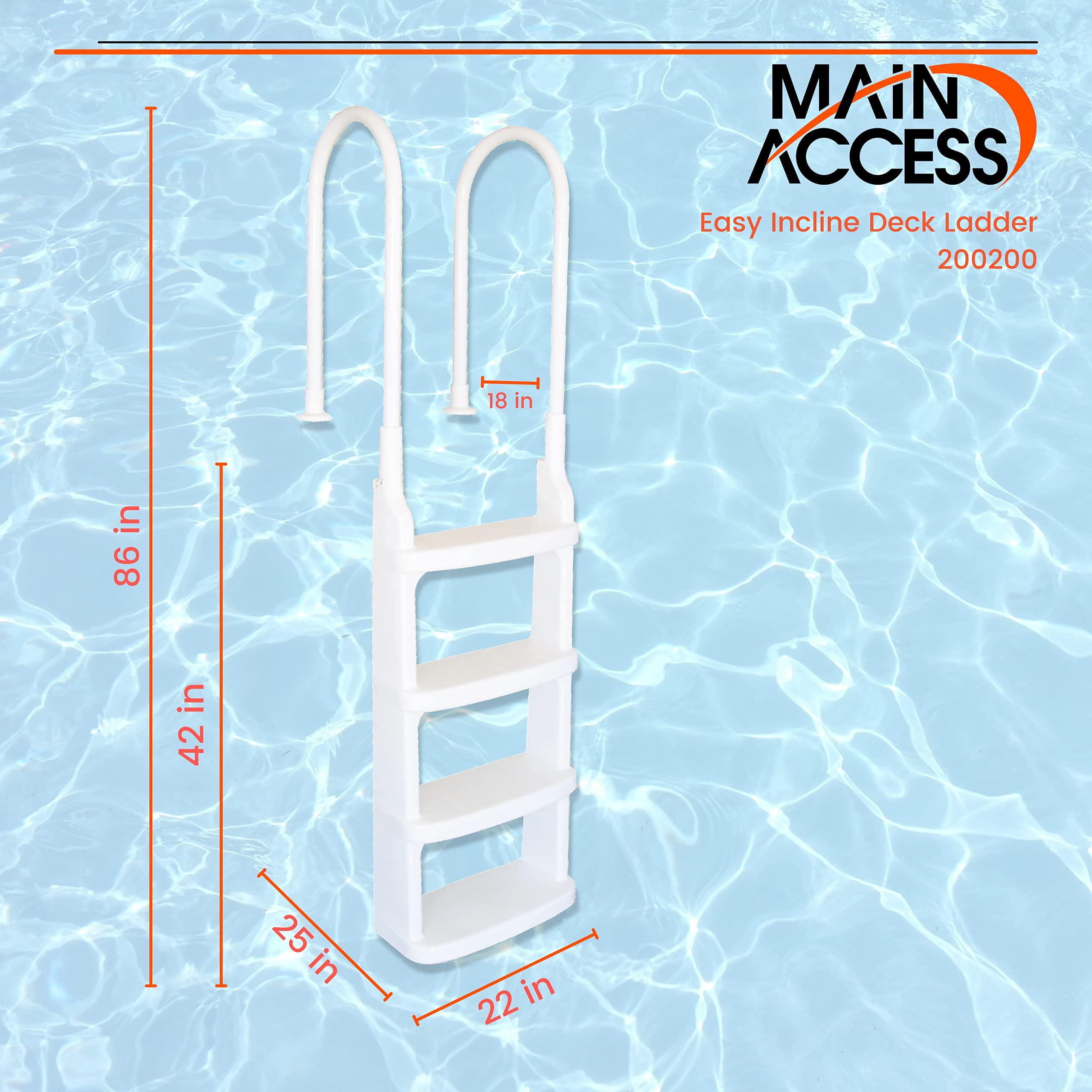 Main Access Easy Incline White Pool Deck Ladder for 48 to 54 Inch Above Ground Pools