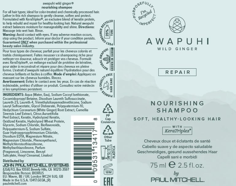 Awapuhi Wild Ginger by Paul Mitchell Nourishing Shampoo, Ultra Rich, Color-Safe Formula, For Dry, Damaged + Color-Treated Hair, 2.5 fl. oz.