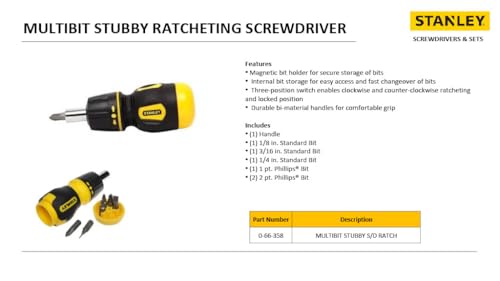 Stanley 0-66-358 Bit-Screwdriver short with 10 Bits, Black/Yellow