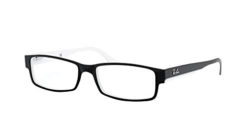 Ray-Ban RX5114 Rectangular Prescription Eyeglass Frames, Black On White/Demo Lens, 52 mm
