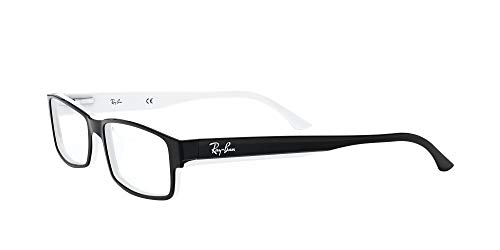 Ray-Ban RX5114 Rectangular Prescription Eyeglass Frames, Black On White/Demo Lens, 52 mm