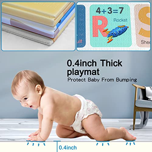 SANNI Baby Play Mat - Reversible, Foldable, Portable Extra Large Thick Foam Crawling Mat for Infants, Babies, Toddlers - Indoor & Outdoor Use, BPA-Free with Travel Bag (78"x71")
