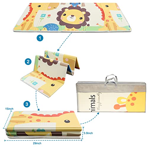 SANNI Baby Play Mat - Reversible, Foldable, Portable Extra Large Thick Foam Crawling Mat for Infants, Babies, Toddlers - Indoor & Outdoor Use, BPA-Free with Travel Bag (78"x71")