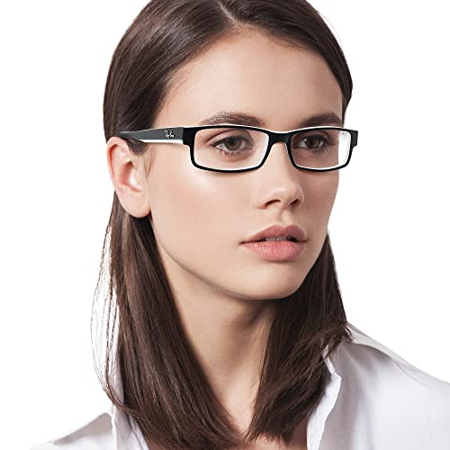 Ray-Ban RX5114 Rectangular Prescription Eyeglass Frames, Black On White/Demo Lens, 52 mm