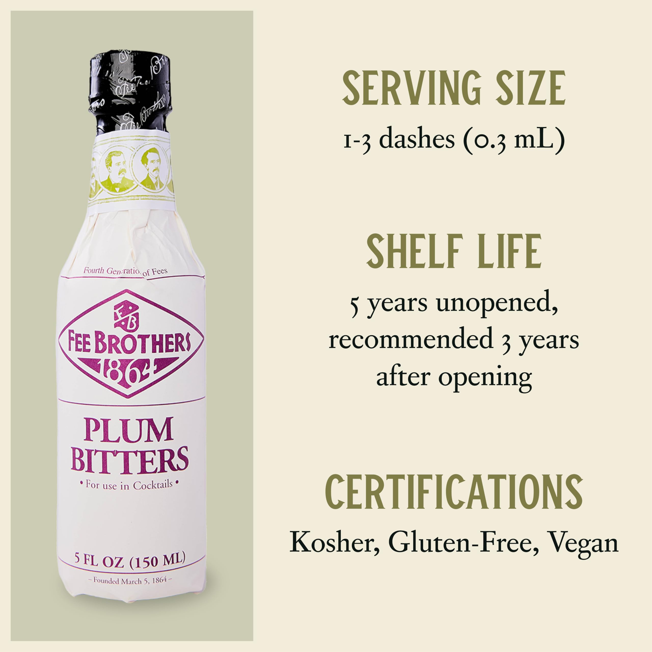 Fee Brothers Plum Cocktail Bitters - Aromatic Cocktail Mixer & Concentrated Flavoring, Gluten Free, Vegan-Friendly, 5 fl oz