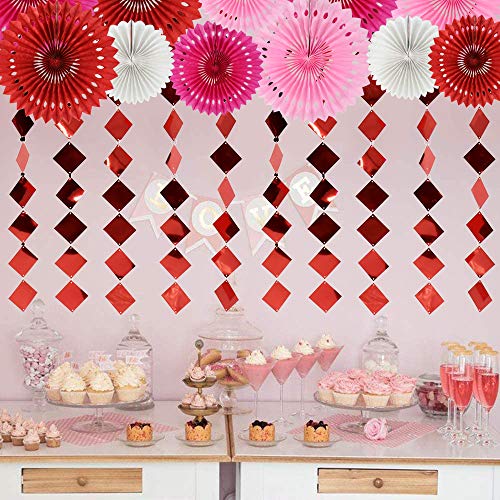 5 Pack Glitter Red Diamond Garland Mirror Hanging Banner Party Decorations for Baby Shower Birthday Wedding Supplies Home Décor (Red)