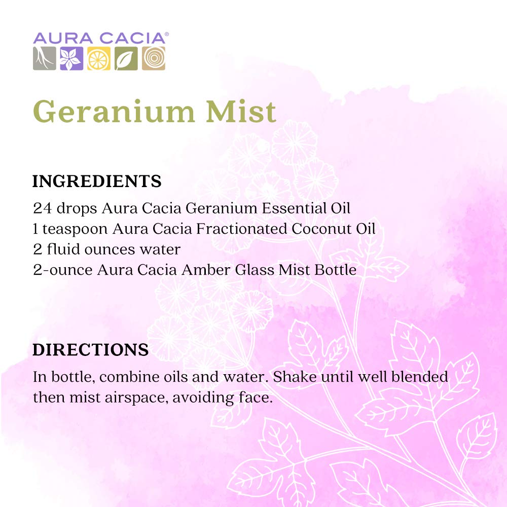 Aura Cacia 100% Pure Geranium Essential Oil | GC/MS Tested for Purity | 15 ml (0.5 fl. oz.) | Pelargonium graveolens