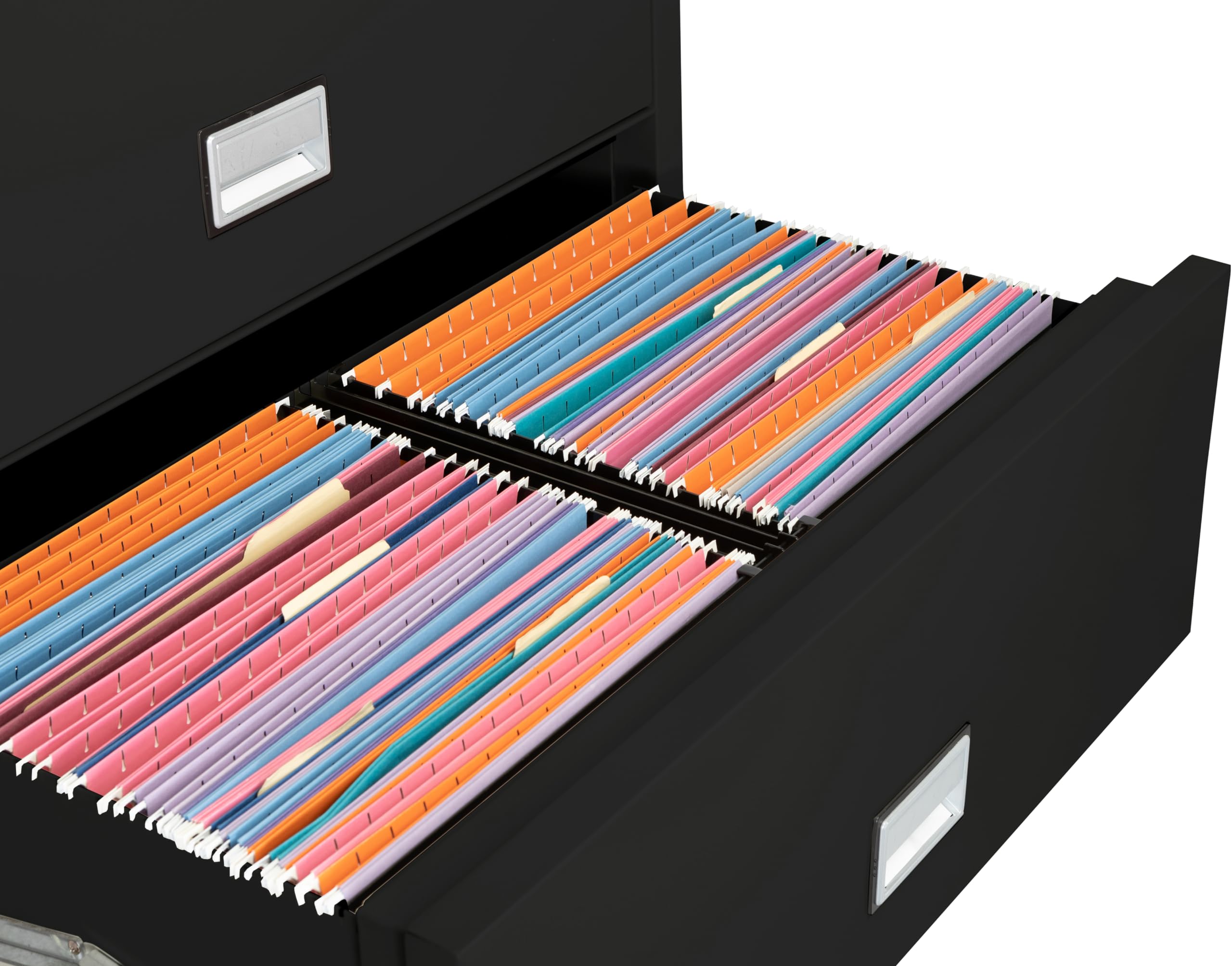 PHOENIX SAFE Lateral 38 inch 4-Drawer Fireproof File Cabinet with Key Lock, Water Seal, Black, LAT4W38B