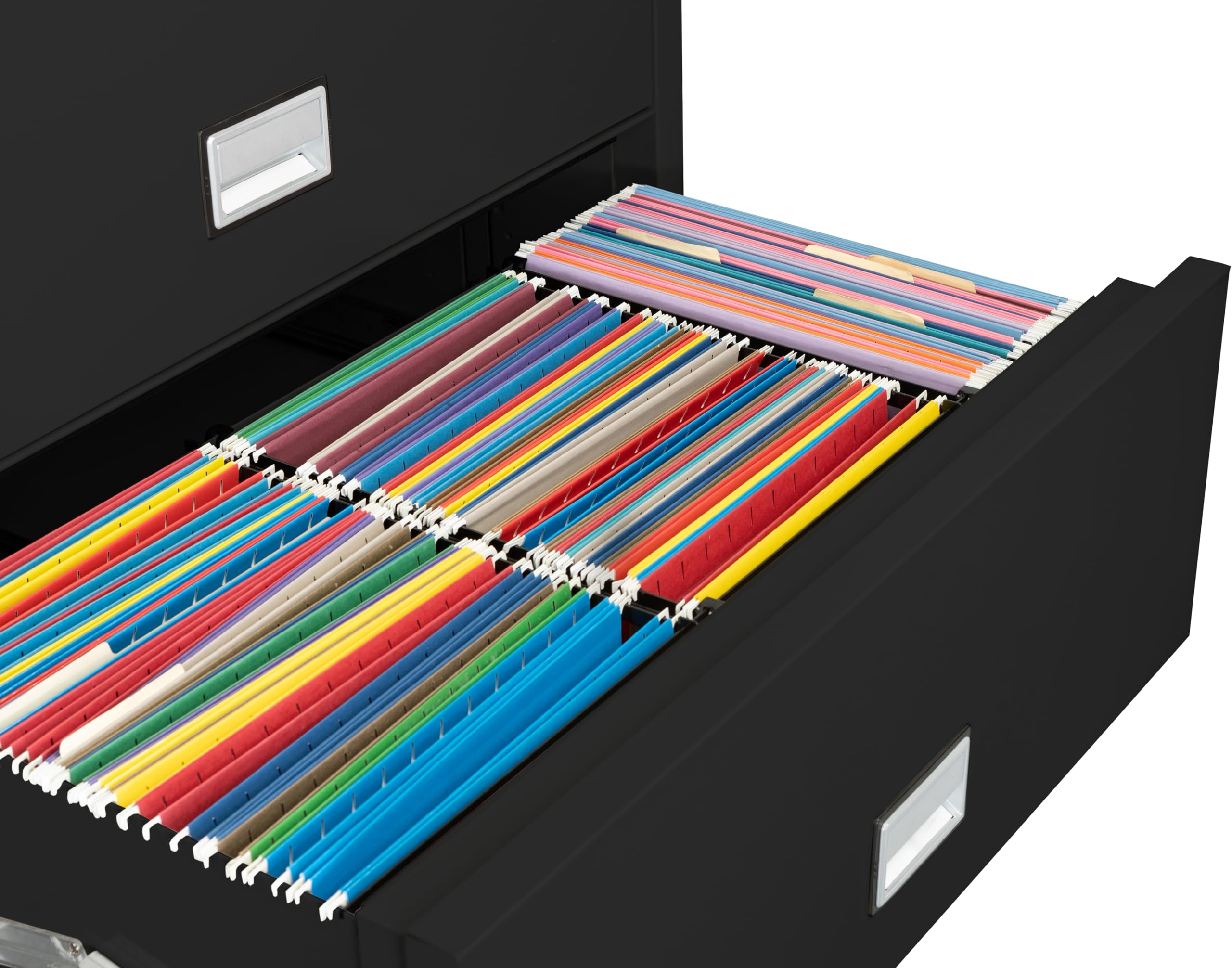 PHOENIX SAFE Lateral 38 inch 4-Drawer Fireproof File Cabinet with Key Lock, Water Seal, Black, LAT4W38B
