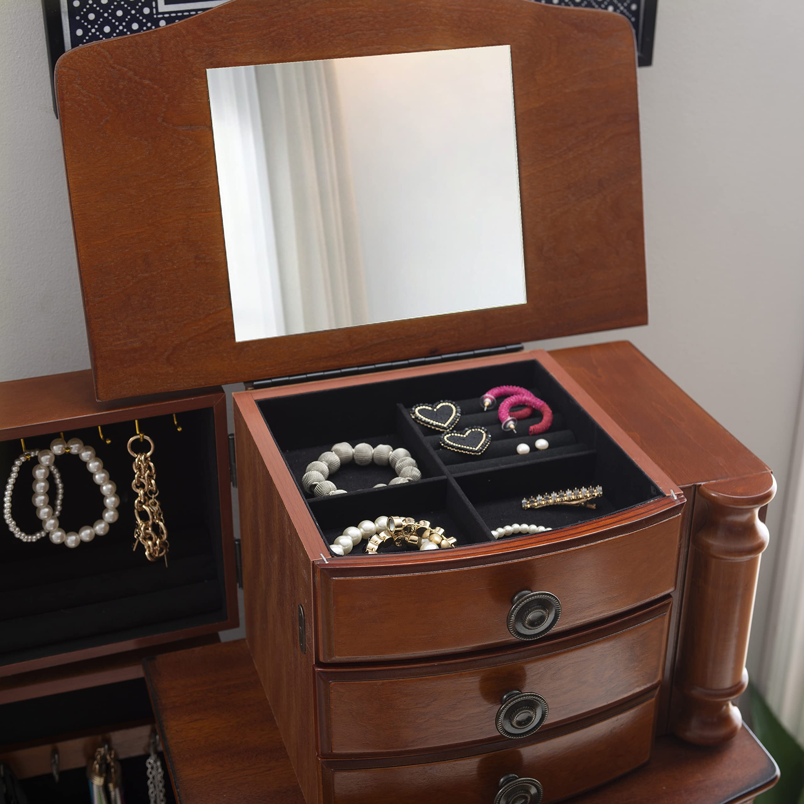 Powell Classic Cherry Jewelry Armoire, 16.5 x 40.25 x 11.88