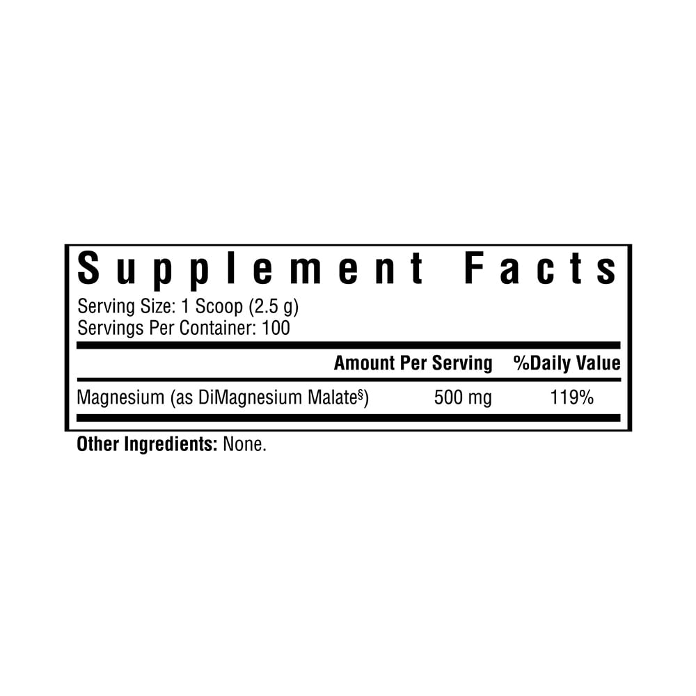 Seeking Health Magnesium Malate Powder, 500 mg Dimagnesium Malate Supplement to Support Sleep and Balanced Mood, High-Absorption Chelated Magnesium, Vegan and Vegetarian (100 Servings)