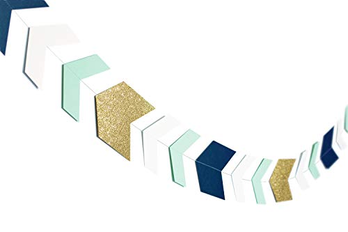 Arrow Garland Decorations Nautical Party Supplies Navy Mint Glitter Gold Tribal Garland for Independence Day Decor Navy Birthday Day Tribal Boy Birthday Party Office Nursery Classroom Decorations 33pcs