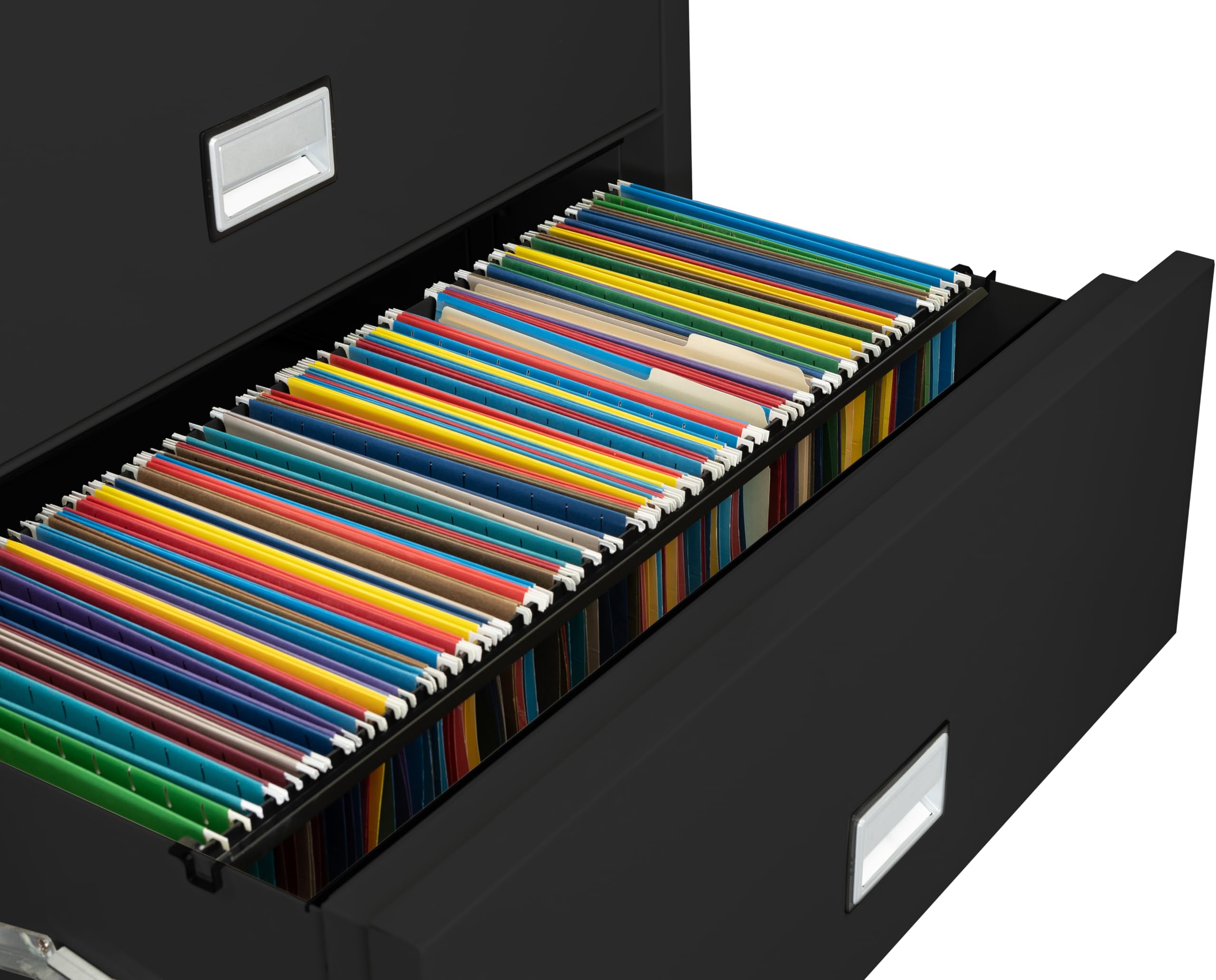 PHOENIX SAFE Lateral 38 inch 4-Drawer Fireproof File Cabinet with Key Lock, Water Seal, Black, LAT4W38B