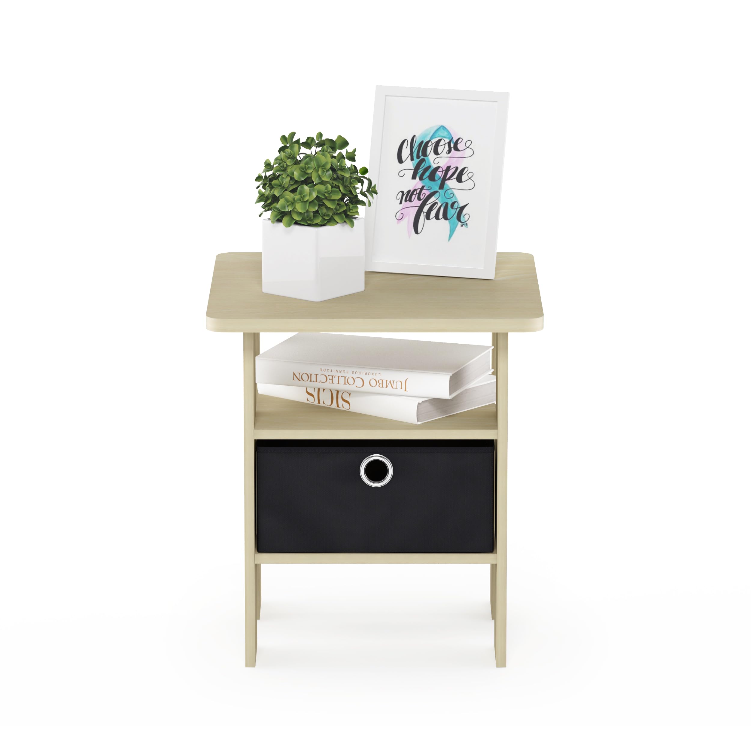Furinno Andrey End Table / Side Table / Night Stand / Bedside Table with Bin Drawer, Steam Beech/Black