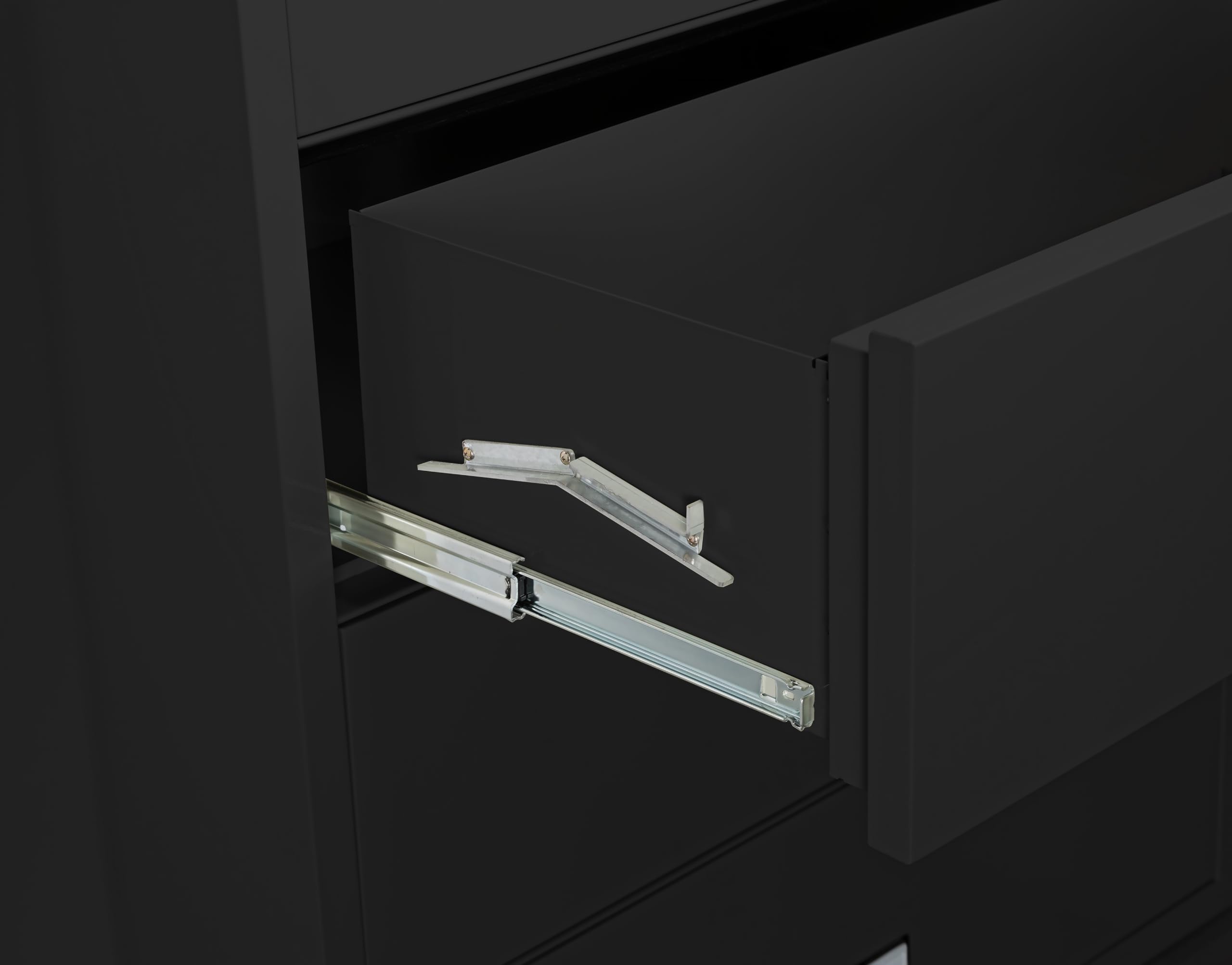PHOENIX SAFE Lateral 38 inch 4-Drawer Fireproof File Cabinet with Key Lock, Water Seal, Black, LAT4W38B