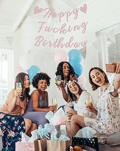 TopBashGo 102 Pcs Personalized Happy 60th Birthday Banner with Custom Name in Rose Gold Script, Bday Party Decorations Supplies Reusable Signs for Women