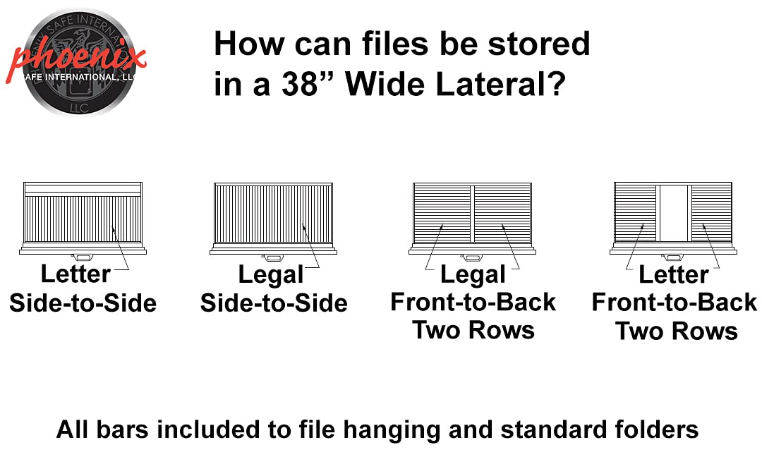 PHOENIX SAFE Lateral 38 inch 4-Drawer Fireproof File Cabinet with Key Lock, Water Seal, Black, LAT4W38B