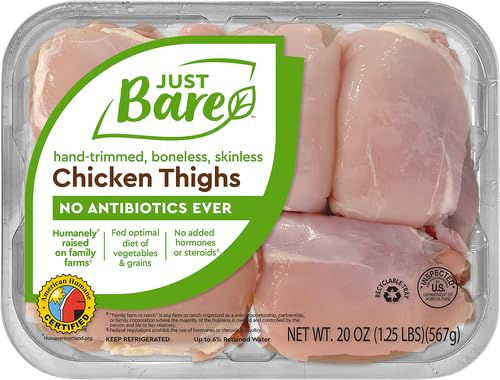 Just Bare Chicken Natural Fresh Chicken Thighs | No Antibiotics Ever | Boneless | Skinless | 1.25 LB