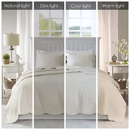 Madison Park Tuscany Quilt Set-Casual Damask Medallion Stitching Design Lightweight Coverlet Bedspread Bedding, Shams, Full/Queen (90 in x 90 in), Medallion Cream 3 Piece