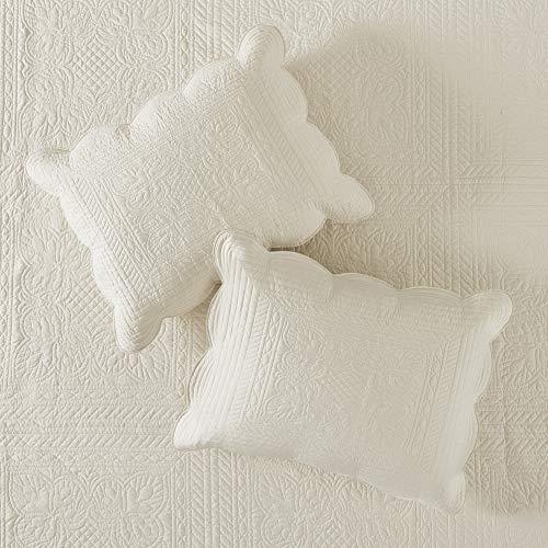 Madison Park Tuscany Quilt Set-Casual Damask Medallion Stitching Design Lightweight Coverlet Bedspread Bedding, Shams, Full/Queen (90 in x 90 in), Medallion Cream 3 Piece