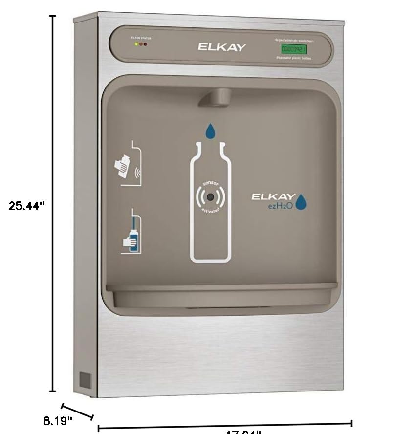 Elkay LZWSSM EZH2O Bottle Filling Station Surface Mount, Filtered Non-Refrigerated Stainless, 25.44 x 17.94 x 8.19 inches, Stainless Steel