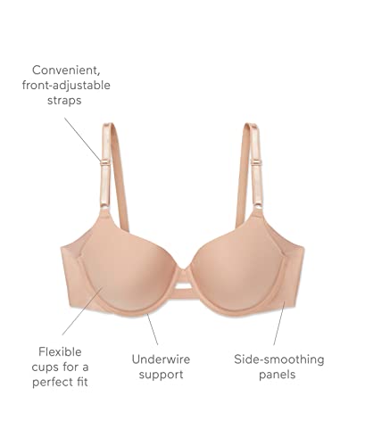 Warner's Women's No Side Effects Underarm-Smoothing Comfort Underwire Lightly Lined T-Shirt Bra 1356, Black, 36C